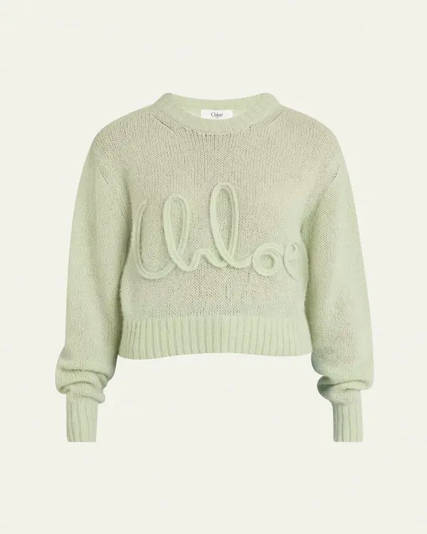 Chloé Logo Embroidered Alpaca Wool Sweater - Gleam Green