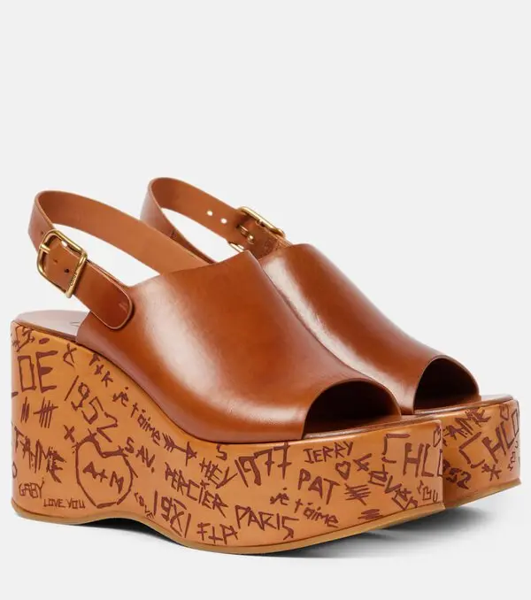 Chloé Maxime Leather Wedges - Brown