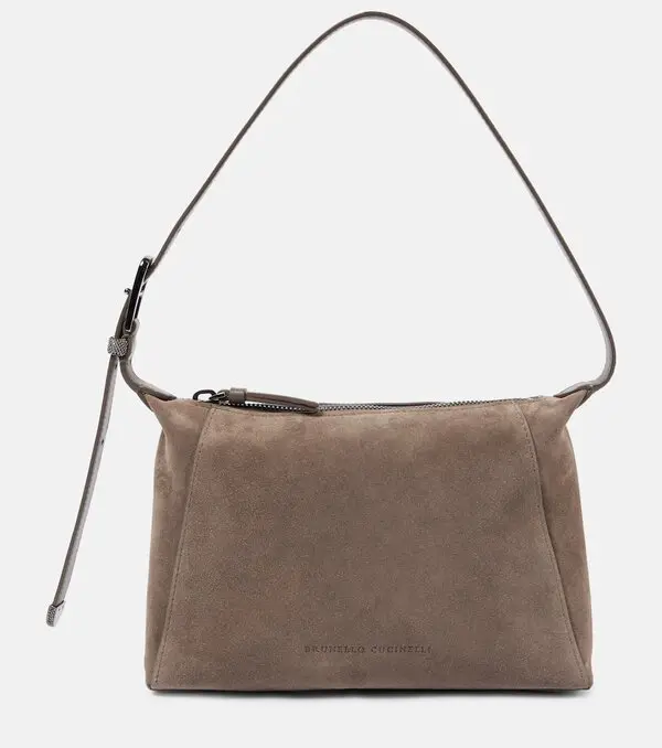 Brunello Cucinelli Duo Small Suede Shoulder Bag - Brown