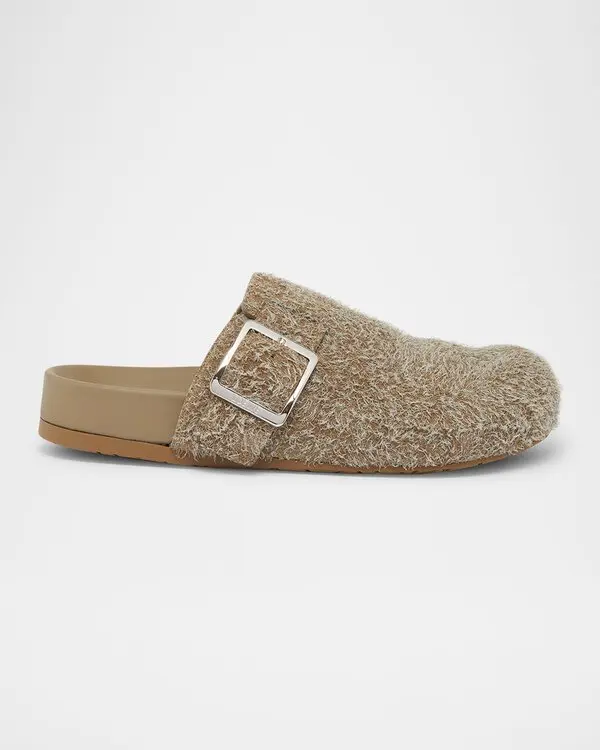 Loewe Ease Brushed Suede Buckle Mules - Khaki Green