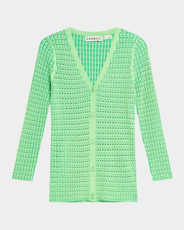 ZANKOV Elise V-neck Pointelle Knit Cardigan