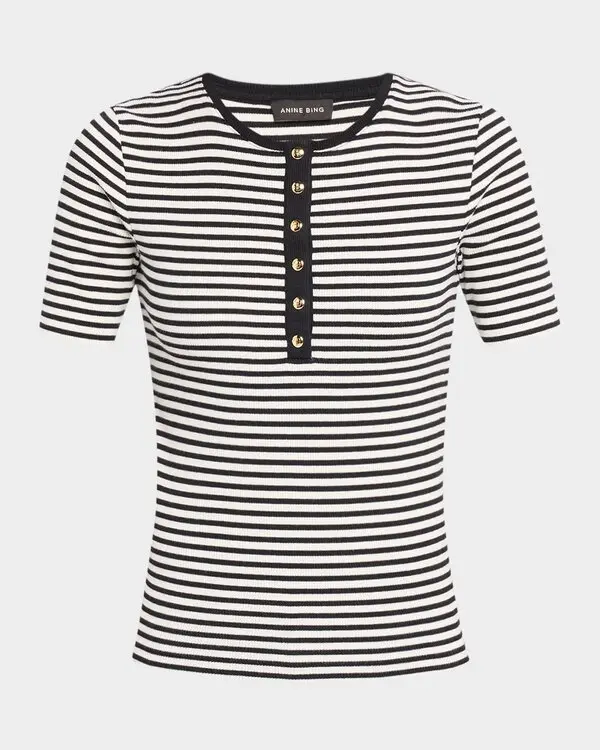 ANINE BING Alessia Stripe Short-sleeve Tee - Multi