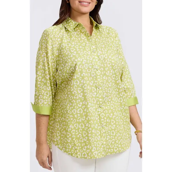 Foxcroft Margie Leopard Print Button-up Shirt - Chartreuse Multi