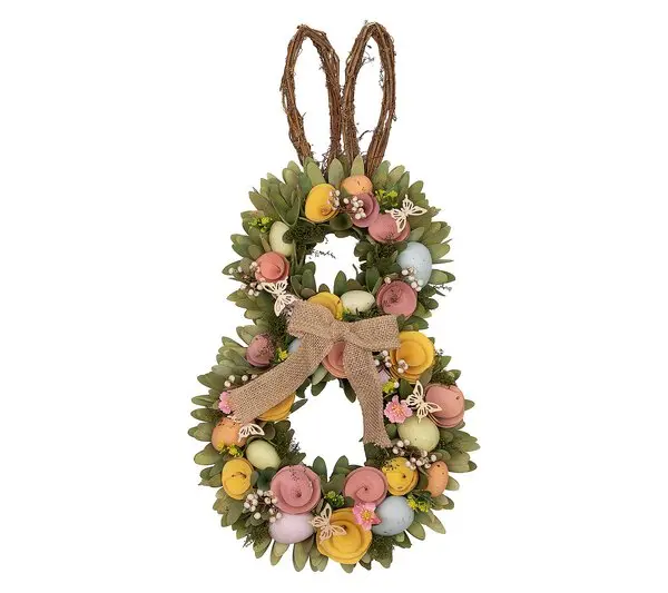 NORTHLIGHT Floral And Twig Bunny Rabbit Easter Egg Wreath - One-color