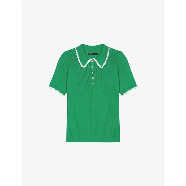 Maje Embroidered-trim Slim-fit Cotton Polo - Bicolore