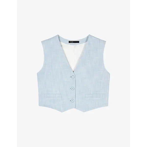 Maje V-neck Sleeveless Stretch-woven Waistcoat - Bleus