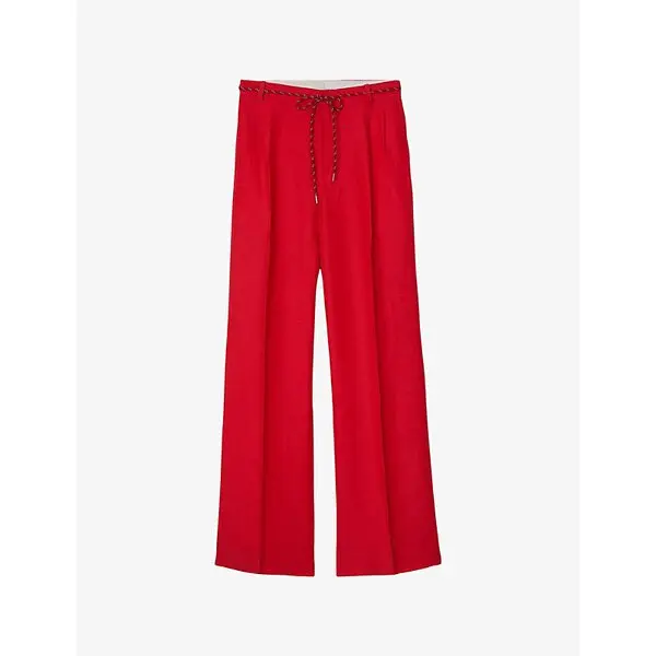 Sandro Removable-belt High-rise Linen-blend Trousers