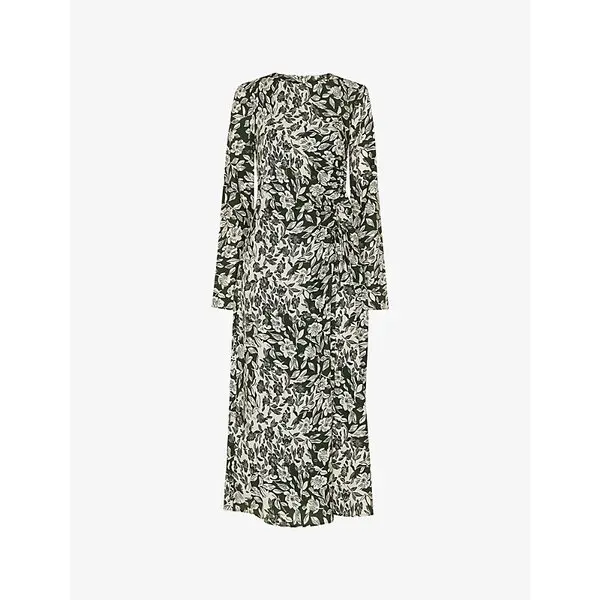 Whistles Graphic-print Ruched-side Woven Midi Dress