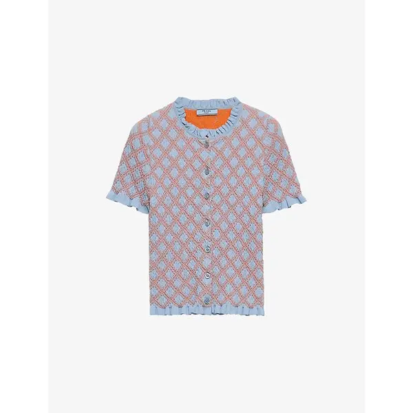 Prada Jacquard-knit Slim-fit Cotton Cardigan - Light Blue