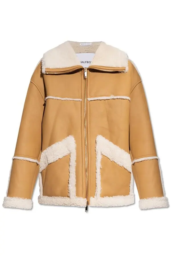 Halfboy Shearling Trimmed Aviator Jacket In Brown - 56% Off | Editorialist