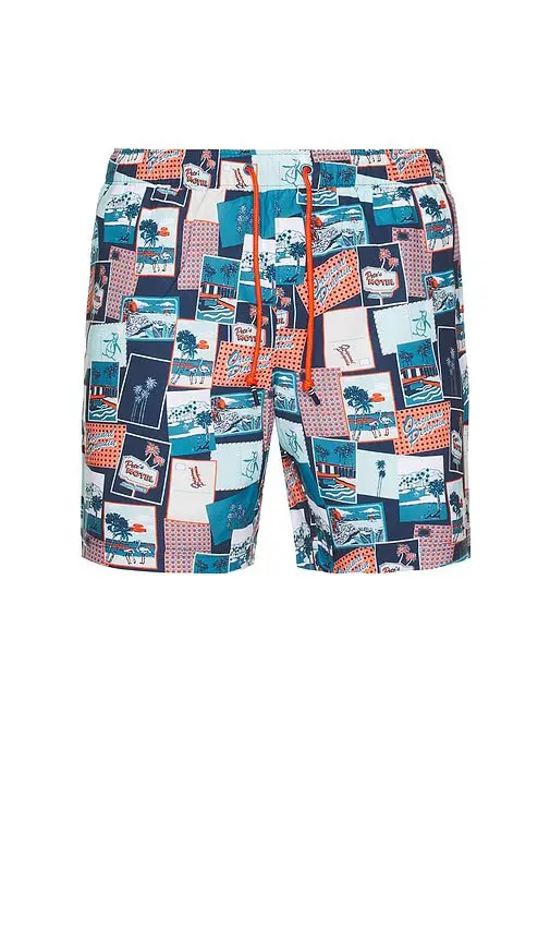 ORIGINAL PENGUIN 7 Volley All Over Print Postcard Swim Trunk - Blue Wing Teal