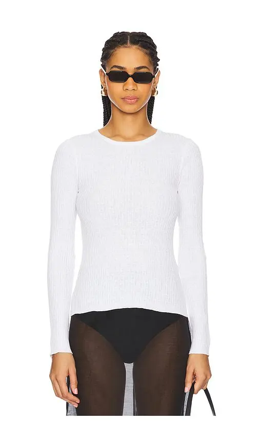 Enza Costa Ribbed Long Sleeve Sweater Tee - White