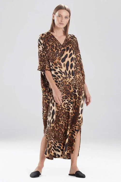 Natori Luxe Leopard Zip Caftan - Neutral