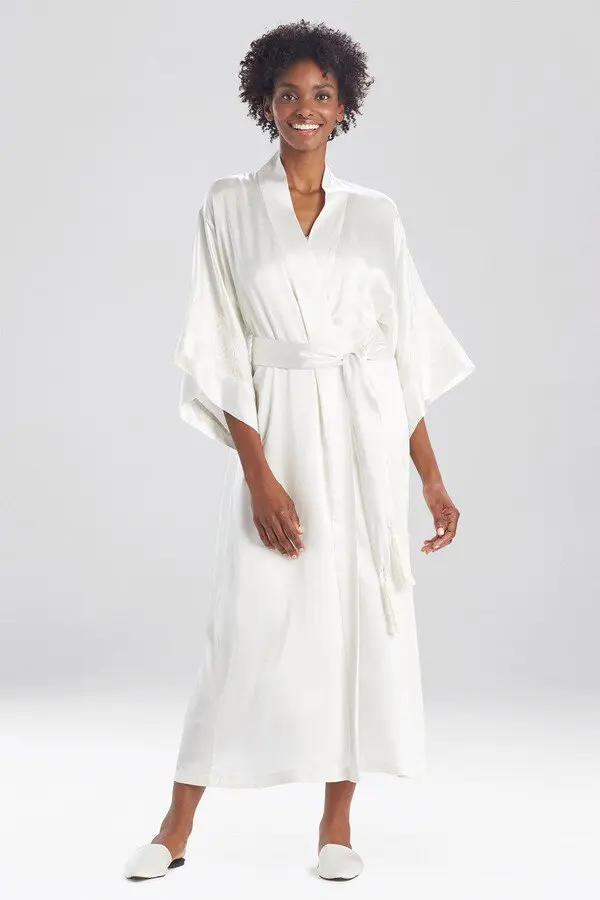 Natori Lolita Lace Embroidered Silk Tassel Robe