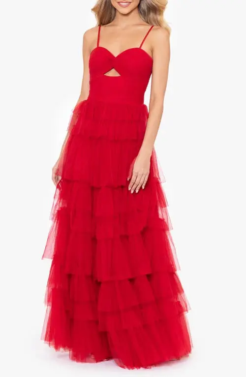 BLONDIE NITES Tie Ruffle Tulle Gown