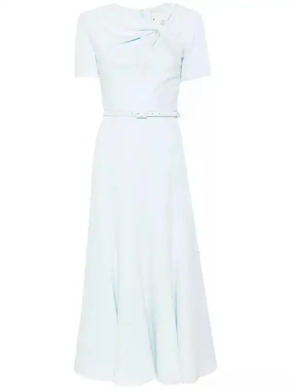 knee length dresses for ladies Short Sleeve Twist Drape Midi Dress Pink – Roland Mouret