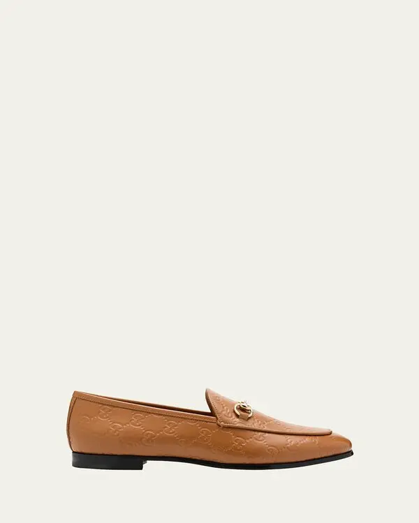 Gucci Jordaan Gg Embossed Leather Loafers - Luminous Wood