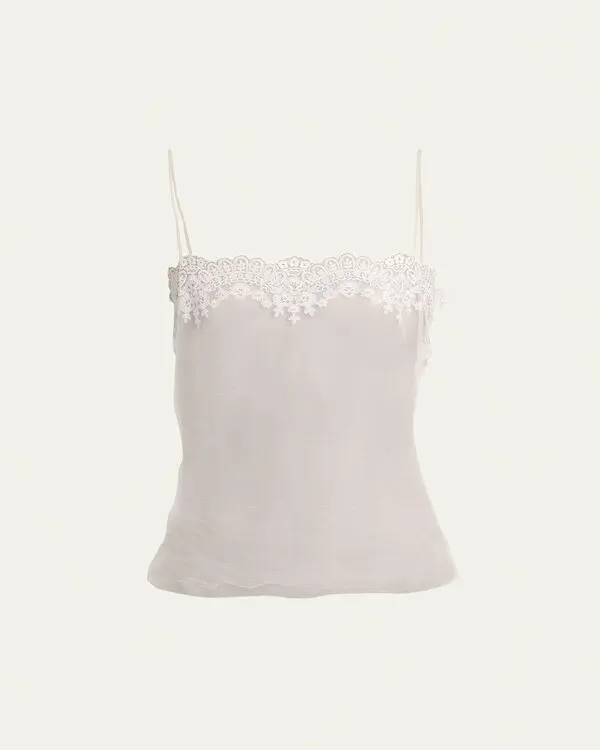 Chloé Fitted Lace Embroidered Tank Top - Dusty White