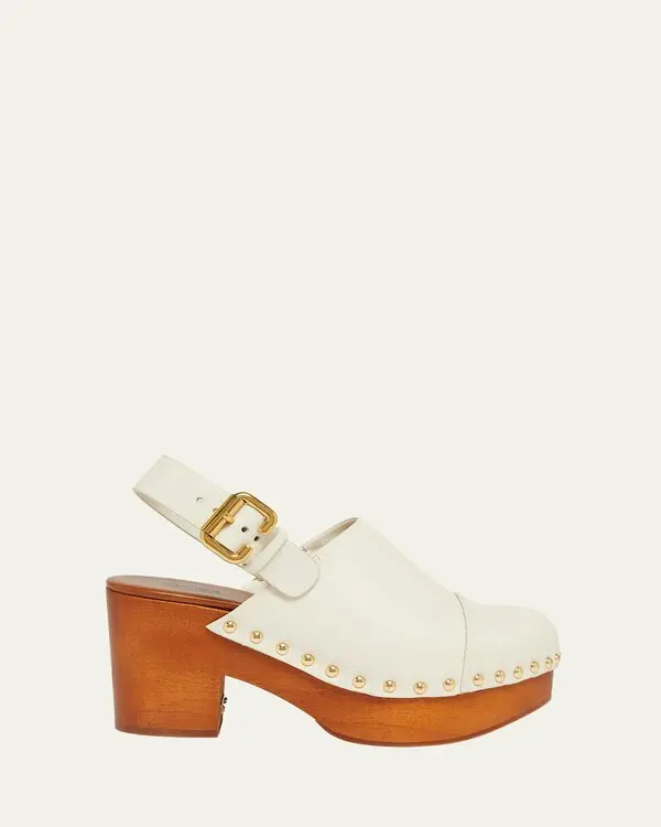 Chloé Jeannette Leather Slingback Platform Clogs - Eggshell