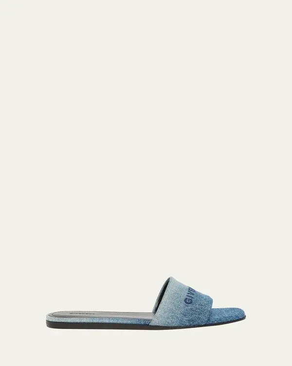 Givenchy 4g Embroidered Denim Flat Slides