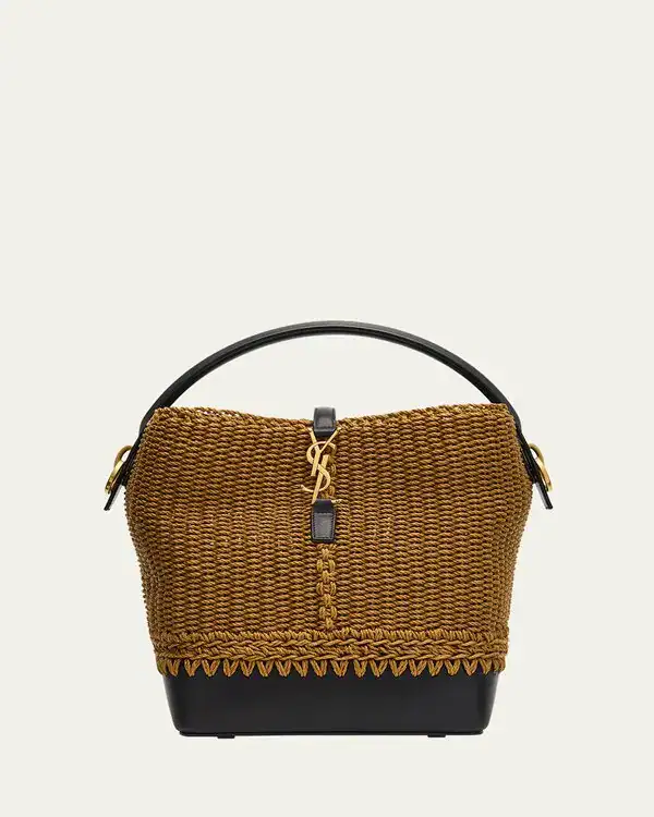 Saint Laurent Le 37 Ysl Bucket Bag In Raffia And Leather - Lt Brownie ...