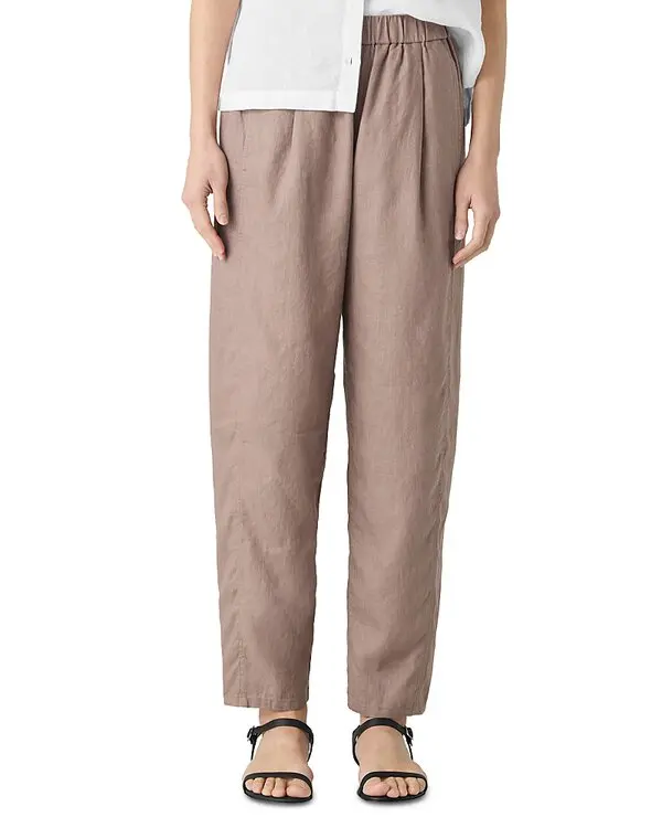 Eileen Fisher Linen Pleated Lantern Ankle Pants - Cocoa
