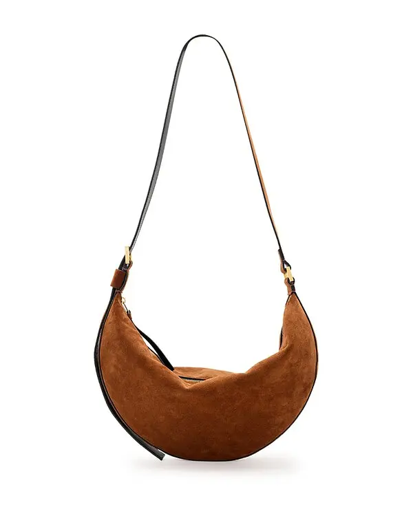 All Saints Halfmoon Suede Shoulder Bag - Cognac Brown