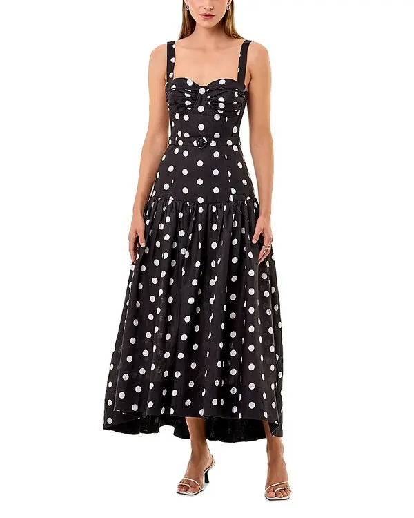 NICHOLAS Drenica Bustier Linen Dress - Black Ivory Polka Dot