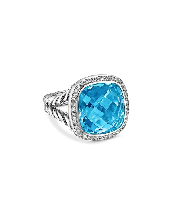 David Yurman Albion Ring With Blue Topaz And Diamonds - Blue/silver