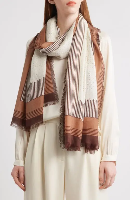 Nordstrom Cashmere & Silk Eyelash Fringe Scarf - Ivory Curvilinear Collage