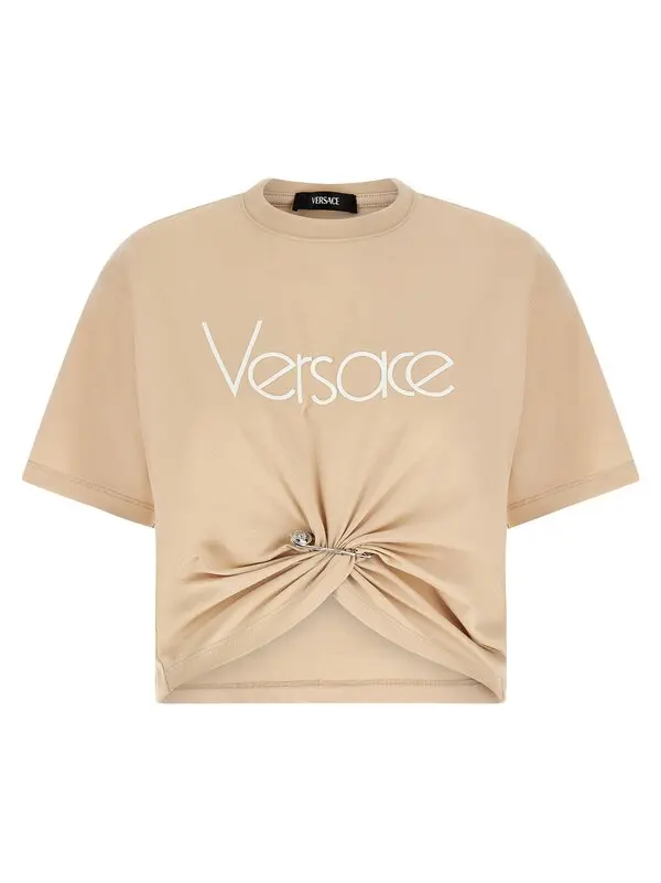 Versace Logo Embroidery T-Shirt - Pink - 42% Off | Editorialist
