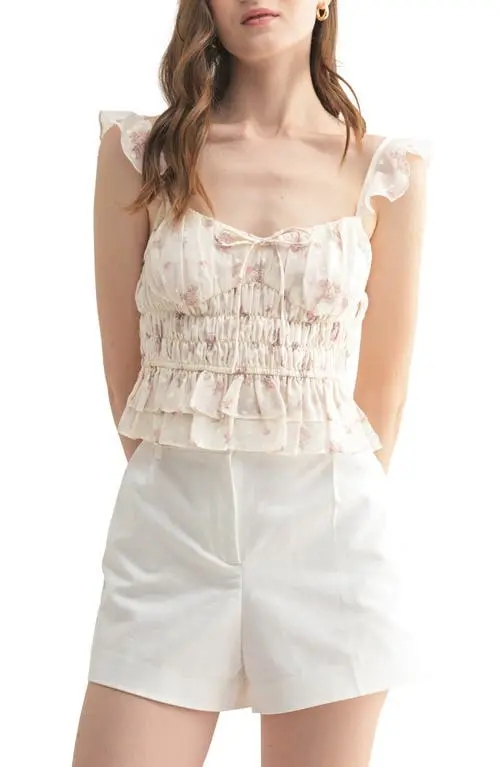 ALL IN FAVOR Floral Swiss Dot Ruffle Camisole