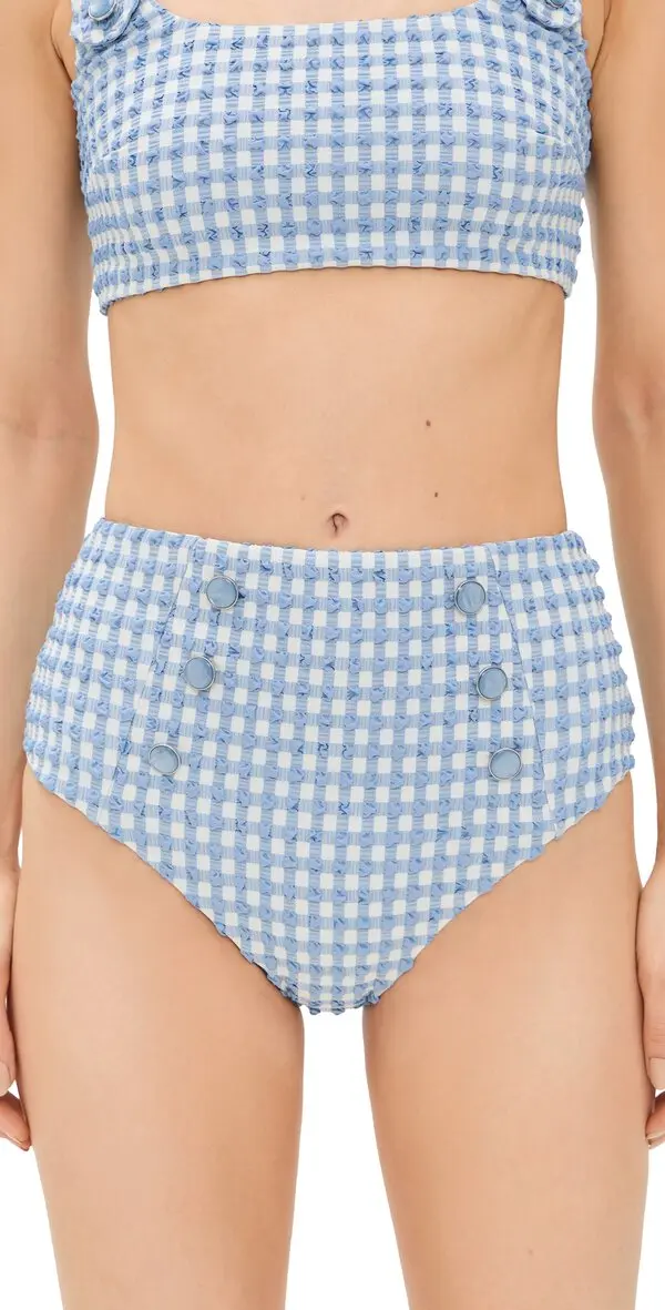 Simkhai Ginger High-waisted Bikini Bottom - Blue Hydrangea Gingham