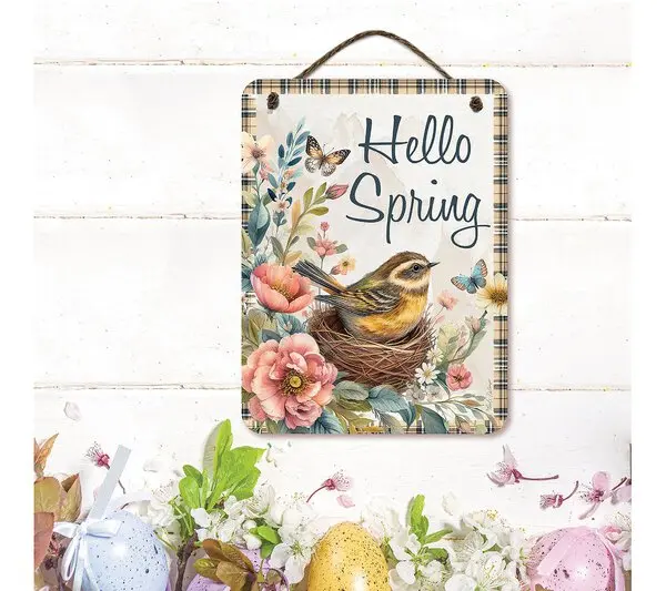 COURTSIDE MARKET Bird, Hello Spring 12x16 Artbo Ard With Twine