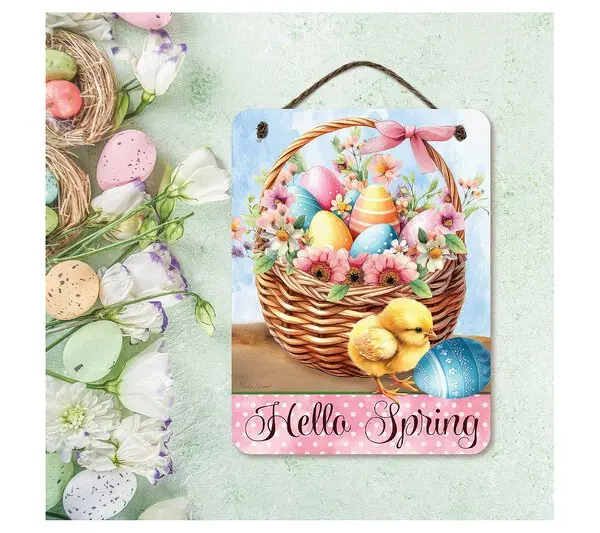 COURTSIDE MARKET Happy Spring Basket 12x16 Artb Oard With Twine