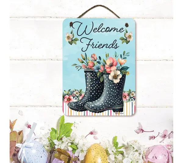 COURTSIDE MARKET Welcome Spring Boots 12x16 Art Board With Twin