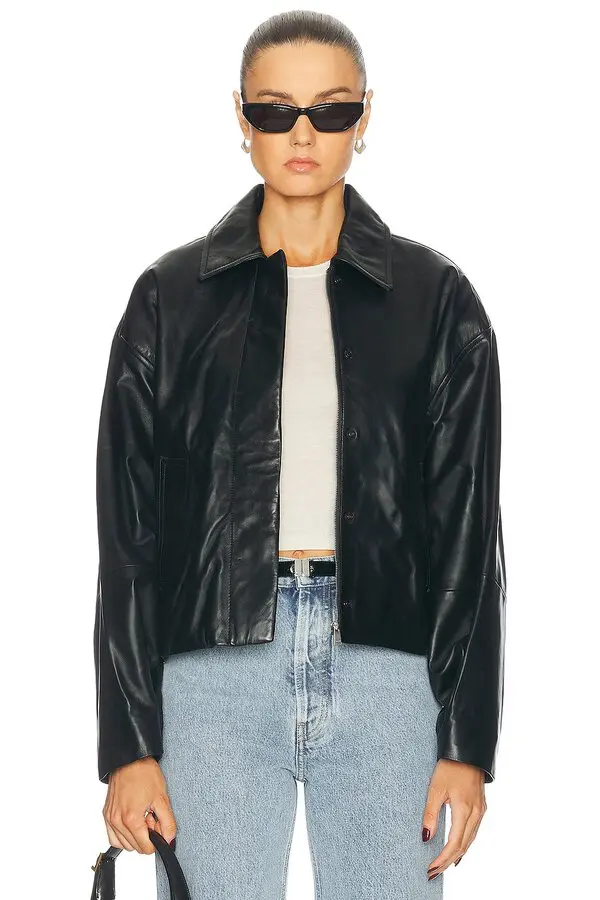Simkhai Everli Cropped Leather Jacket - Black