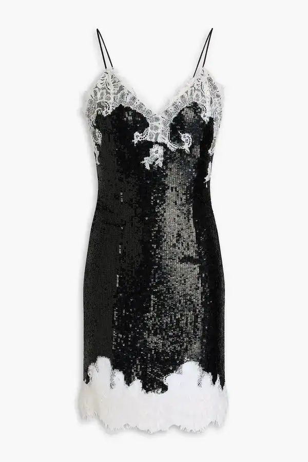 Alice + Olivia Lace-Trimmed Sequined Stretch-Tulle Mini Dress In Black -  50% Off | Editorialist