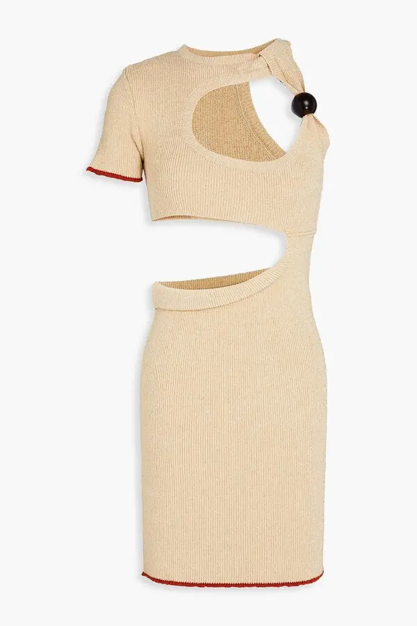 Jacquemus Brilho Cutout Metallic Ribbed-knit Mini Dress - Gold