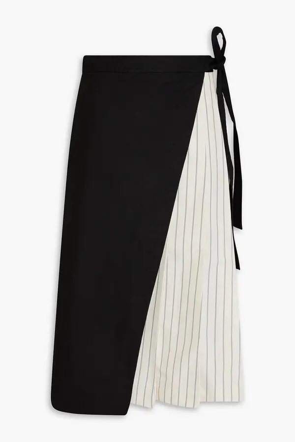 3.1 Phillip Lim Striped Poplin And Cotton-blend Canvas Midi Wrap Skirt - Black