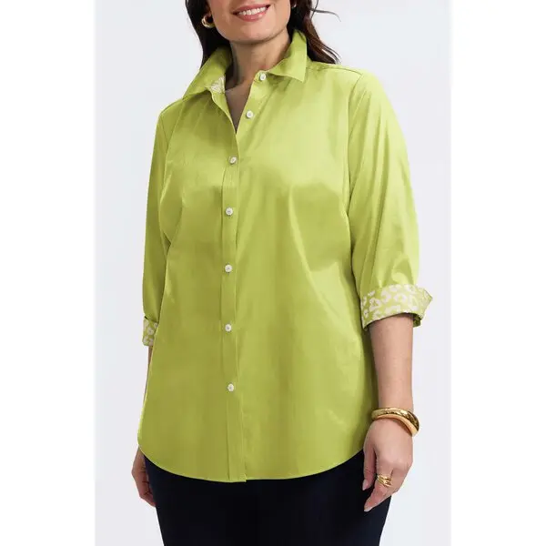 Foxcroft Margie Three-quarter Sleeve Shirt - Chartreuse