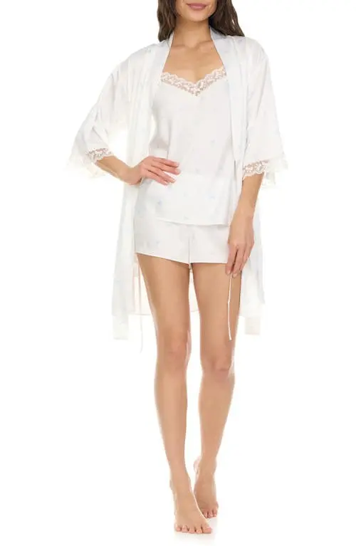 Flora Nikrooz Sabrina Bow Print Satin Short Pajamas & Robe Set - Ivory