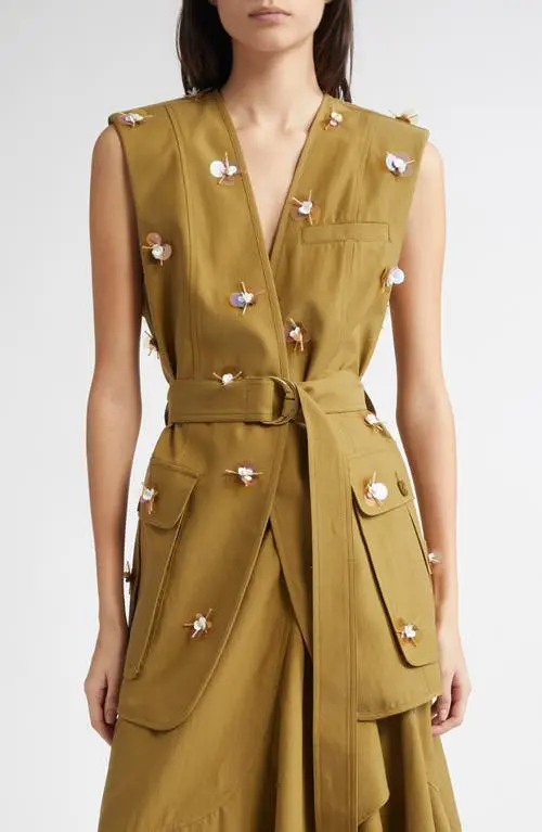 Ulla Johnson Twyla Floral Appliqué Vest - Lichen