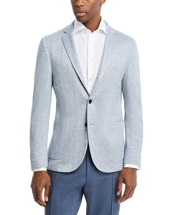 MAURIZIO BALDASSARI Linen, Silk, & Cotton Herringbone Jersey Soft Jacket - Blue/ White