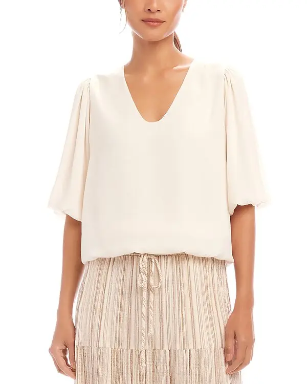 Karen Kane Crepe Puff Sleeve Blouse - Ecru