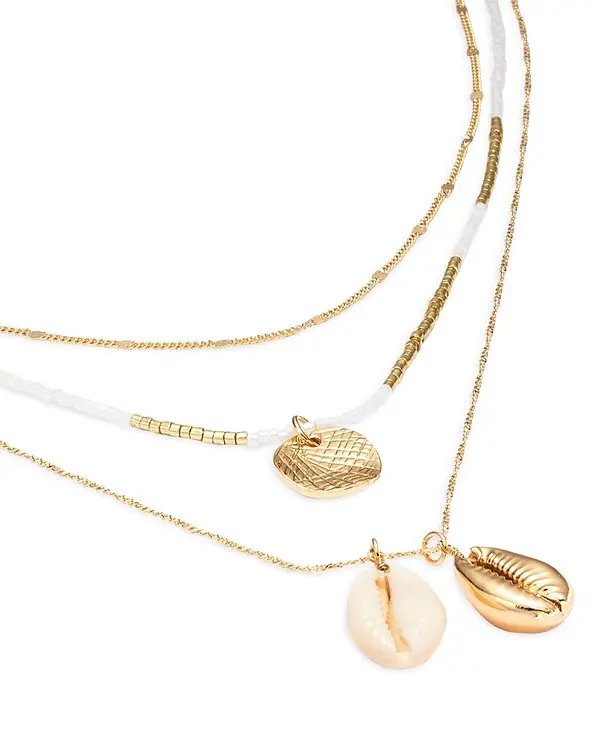 Aqua Shell Layered Pendant Necklace - Gold