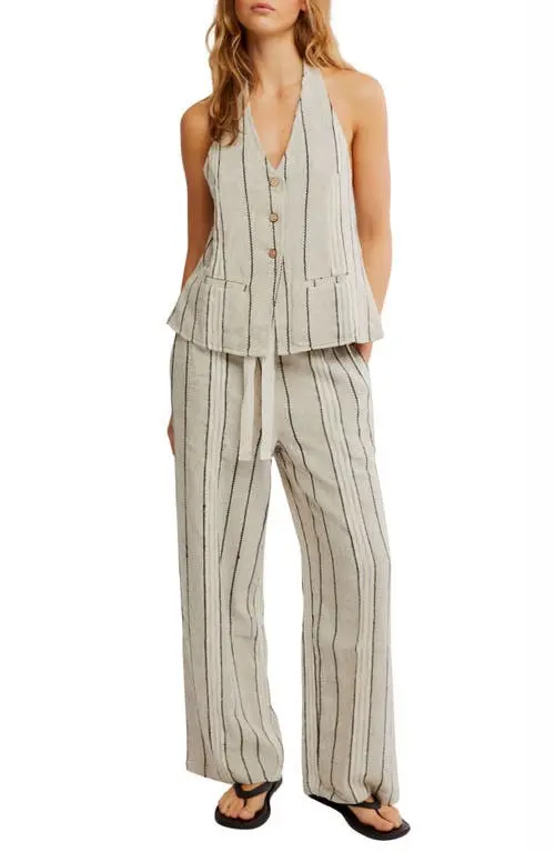 Free People Take Me To Paris Stripe Halter Vest & Pants Set