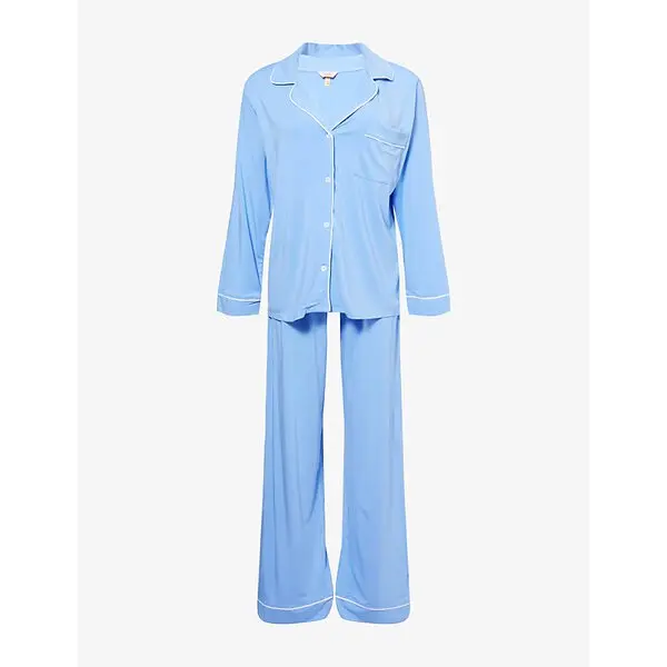 Eberjey Gisele Piped-trim Stretch-jersey Pyjamas - Cornflower Blue/white