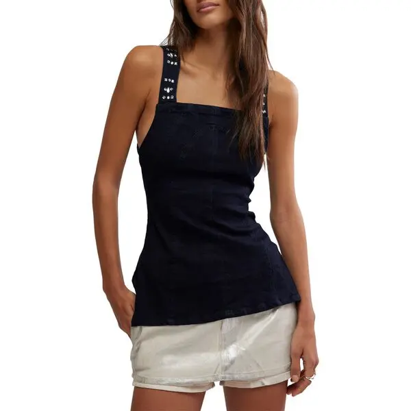 Free People Rhinestone Denim Tank
