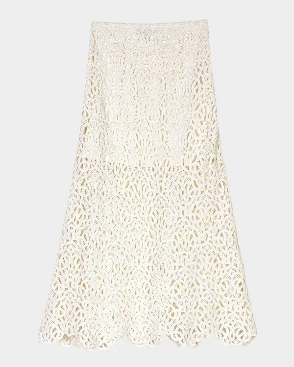 Maje Jozimalo Crochet Midi Skirt - Ecru